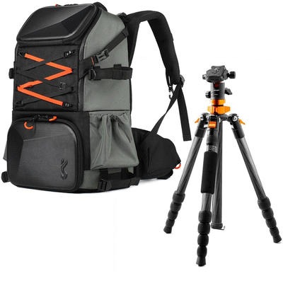 K&F Concept Waterproof Large Camera Backpack with Carbon Fiber Tripod ...